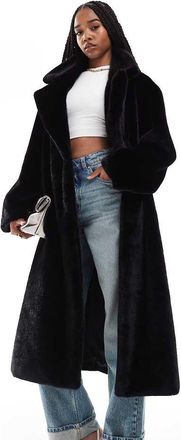 Asos Tall ASOS DESIGN Tall - Longline-Mantel zum &Uuml;berwerfen aus Kunstpelz in Schwarz