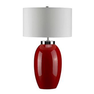 Licht-Erlebnisse Schicke Tischlampe THALIE Rot Creme Porzellan &Oslash;42cm H:70cm Wohnzimmer Schlafzimmer Retro Design Bodenlampe