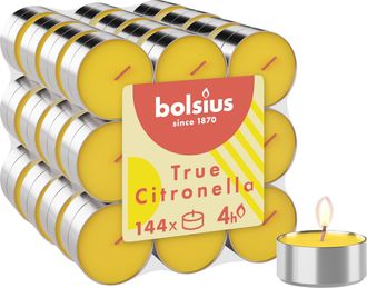 Bolsius Bolsius True Citronella - Duftteelichter - Citronella - 144 Stück - Brenndauer 4 Stunden - Outdoorkerzen - Enthält Natürliches Pflanzenwachs - mit Nat