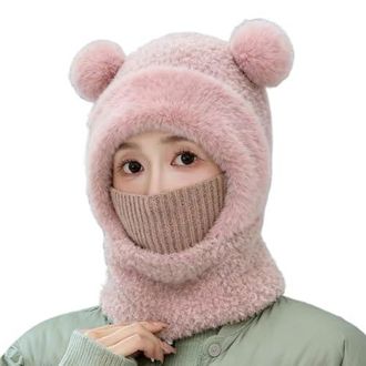 Generic Bonnet dhiver 3 en 1 avec &eacute;charpe et masque, coupe-vent et chaud, rose, M