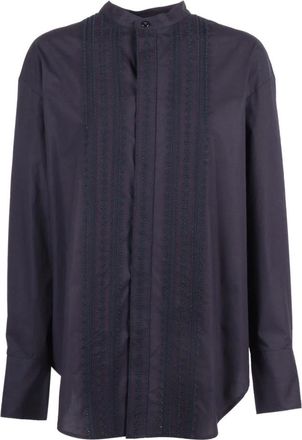 Forte_Forte Femme, Blouses et Chemises, Bleu, Taille: 40 FR Les Fleurs Chemise Popeline Brod&eacute;e