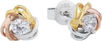 Amor boucles doreilles en argent 925 Sterling pour femmes, avec zirconium synthétisé, 0,8 cm, tricolore, noeud, Livré en boîte cadeau de bijoux