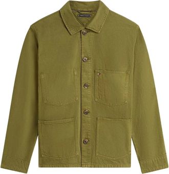 Tommy Hilfiger Homme, Vestes, Vert, Taille: L Veste de travail en denim avec broderie drapeau d&eacute;lav&eacute;