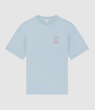 Dr&ocirc;le de Monsieur Tee-shirt Slogan Calligraphy Light Blue