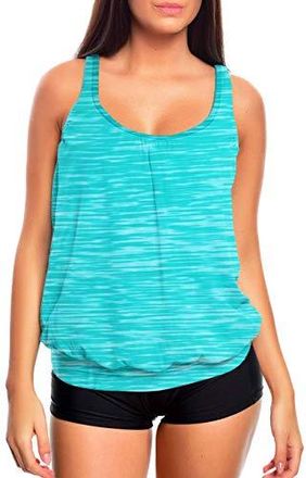 Octopus Maillot de bain raffiné au look surdimensionné Taille 36-62 F5549, Turquoise chiné avec minishort G (1383)-Hp1(sw), 52