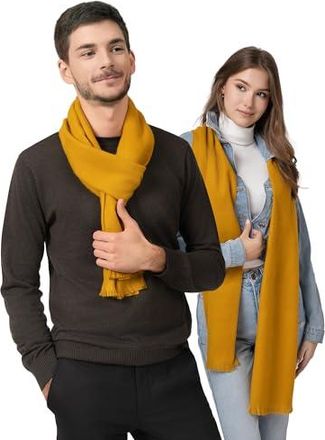 Qualicoq Echarpe Longue Hiver et Mi-saison - Made in France - Echarpe Homme et Echarpe Femme top El&eacute;gance - 16 Couleurs Unies - Confort et Douceur (Moutarde)
