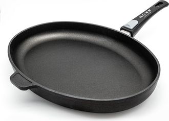 Nowa Ovale Fischpfanne (39x29 cm) - Antihaftbeschichtete Aluguss-Pfanne mit abnehmbarem Griff f&uuml;r alle Herdarten - backofen- & induktionsgeeignet
