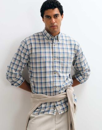 Abercrombie & Fitch chemise en flanelle oversize &agrave; carreaux cr&egrave;me-Blanc