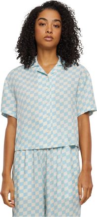 Urban Classics Damen Hemdbluse Ladies Viscose Resort Shirt, Kurzarm Bluse f&uuml;r Frauen, Loose Fit, Oceanbluecheck, XXL