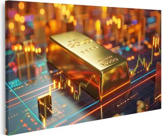 Islandburner Prime Bild auf Leinwand Goldbarren auf futuristischem Finanzmarkt für Wohnzimmer Finanzexperten Bank Bilder Wandbilder Poster