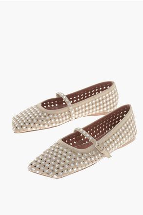 Amina Muaddi Ballerinas Mary Jane ANA aus perforiertem Leder mit Kristall Gr&ouml;&szlig;e 37