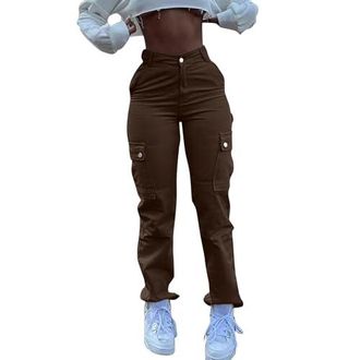 Generic Pantalon cargo pour femme - Jeans baggy - Taille haute - Pantalon cargo large avec poches - Pantalon de loisirs - Pantalon de randonn&eacute;e - Pantalon de 