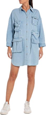 Replay Damen Jeanskleid Langarm aus Baumwolle, Blau (Light Blue 010), XS