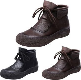 Generic Bottes de marche pour femme en polyuréthane - Chaussures à lacets confortables - Semelle souple - Légères - Antidérapantes - Rétro - Décontractée - Im