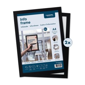 Europel Selbstklebender magnetischer Info-Rahmen aus PVC, A4 Schwarz, 2er Set, einfach abl&ouml;sbar durch Magnet, doppelseitig, Hoch- oder Querformat, 32,5 x 23,8