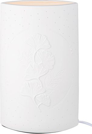 Gilde Tischleuchte Ginkgo Kranz Porzellan weiß Ginkgomotiv Höhe 28,5 cm Beleuchtung Dekoration Wohnaccessoire Lampe