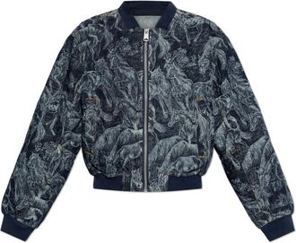 AllSaints Femme, Vestes, Bleu, Taille: 38 FR Kaytra Printed Denim Bomber