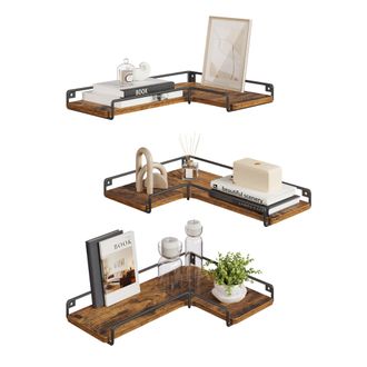 Vasagle L-f&ouml;rmiges Eckregal, 3er Set, Wandregal, Industrie-Design, f&uuml;r Wohnzimmer, Schlafzimmer, K&uuml;che, vintagebraun LLS833KD01