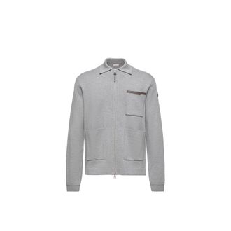 Moncler Moncler Leather Logo Wool Zip-up Cardigan, Men, Gray, Size: 3xl