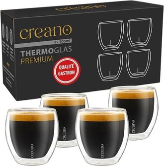 Creano Lot de 4 verres à expresso à double paroi 100 ml - Qualité gastronomique - 100 % lave-vaisselle - Verre thermique - Double paroi - Nouveauté 2024