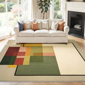 Generic Tapis de D&eacute;coration Rectangulaire, Moderne Minimaliste &Agrave; Carreaux Blocs De Couleur Kids Flanelle Tapis pour Chambre denfant - Beige Int&eacute;rieur Antid&eacute;ra