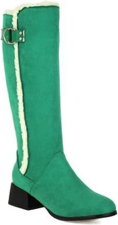 Generic Bottes de neige dhiver doubl&eacute;es en peluche pour femme avec sangle &agrave; boucle et fermeture &eacute;clair lat&eacute;rale, chaussures r&eacute;tro d&eacute;contract&eacute;es, Vert, 37.5 EU