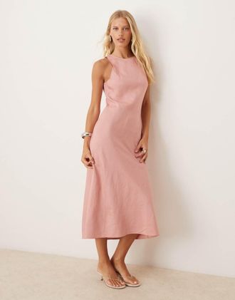 Mango Ärmelloses Kleid aus Leinenmix in Hellrosa