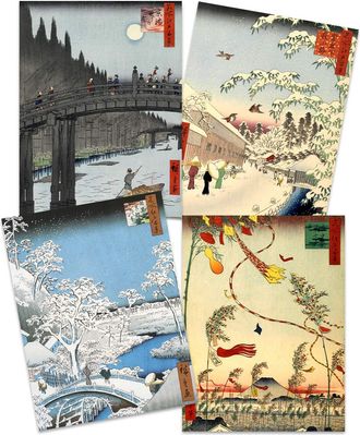 Wee Blue Coo Japanese Woodblock Utagawa Hiroshige Ukiyo-e Unframed Wall Art Print Poster Home Decor Premium Pack of 4 japanisch Holz Wand Zuhause Deko