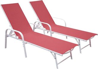 Happy Garden Happy Garden - Lot de 2 bains de soleil sardinia en textil&egrave;ne rose - structure blanche