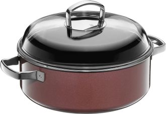 WMF Fusiontec Mineral Br&auml;ter mit Glasdeckel 28 cm Induktion, Schmortopf 5,9l, hoher Rand, High-Tech Keramik, kratzfest, rot