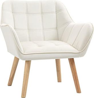 HOMCOM Fauteuil Salon Chaise Coiffeuse Fauteuil scandinave avec Dossier Haut et accoudoir rembourré - avec Pied en Bois, revêtement en Effet Velours, 67 x 61