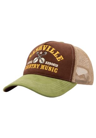 King Kerosin Herren Trucker Cap &middot; Country Music &middot; Kappe &middot; Mesh &middot; Snapback &middot; Naturfarben &middot; Usa &middot; Vintage &middot; Retro &middot; Atmungsaktiv &middot; Gr&ouml;&szlig;e Verstellbar &middot; Nashville