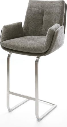 DELIFE Barstuhl Clea-Flex Boucl&eacute; Soft Schlamm Freischwinger Flach Edelstahl Silberfarben, Barst&uuml;hle