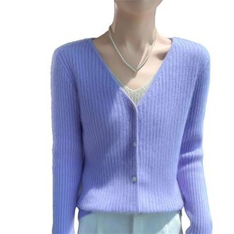 Generic Cardigan dhiver en cachemire et vison pour femme - Col en V - Base polyvalente, Violet lavande, Taille L