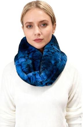 Lina & Lily &Eacute;charpe Tube Femme &agrave; Motif Peau de Serpent en Fausse Fourrure (Bleu)