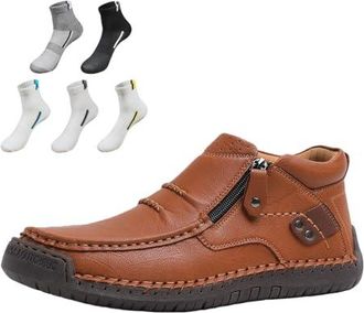 Generic Bottes de conduite &agrave; enfiler en cuir de qualit&eacute; sup&eacute;rieure pour homme - Fermeture &eacute;clair lat&eacute;rale antid&eacute;rapante - Bout large - Pour la randonn&eacute;e, la m