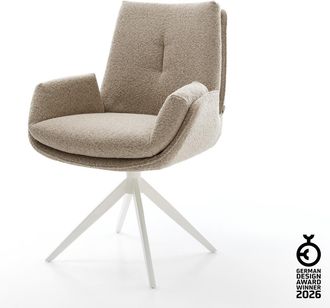 DELIFE Drehstuhl Clea-Flex Boucl&eacute; Schlamm Kreuzgestell breit Wei&szlig; 360&deg; drehbar Wippfunktion, Esszimmerst&uuml;hle