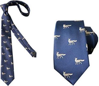 ACVIP Cravate classique pour homme avec motif brodé danimaux - 7 cm, renard bleu marine, taille unique