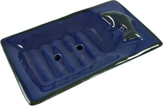 Guru Shop Exotische Keramik Seifenschale - Delfin/blau, 3x13x8 cm