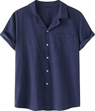 Generic Chemise décontractée pour homme - Haut ample à manches courtes - Cardigan dété pour homme, bleu marine, M