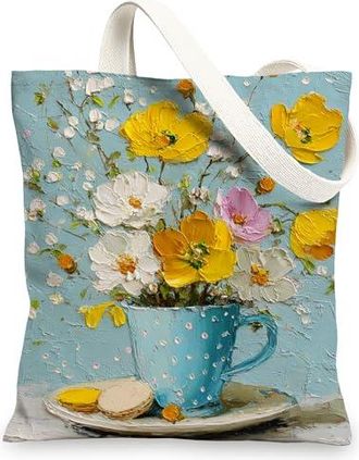 Generic Sacs fourre-tout en toile florale, sacs à provisions réutilisables, sacs à provisions réutilisables, sacs à bandoulière légers et lavables, coloré, 13