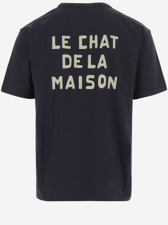 Valentino Mens Cotton T-Shirt With Le Chat De La Maison Print Navy T-Shirts And Polos