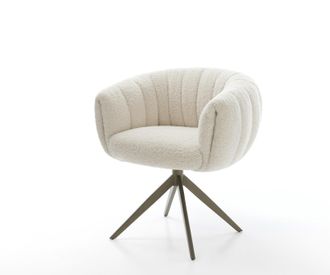 DELIFE Drehstuhl Jada-Flex Teddystoff Beige Kreuzgestell breit Effektfinish Titan 360&deg; drehbar Wippfunktion Taschenfederkern, Esszimmerst&uuml;hle