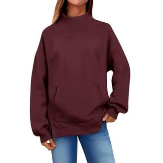 Generic Sweatshirts pour femmes, sweatshirts pour femmes, couleur unie, haut surdimensionn&eacute;, col rond, manches longues, automne hiver, d&eacute;contract&eacute;, confortabl