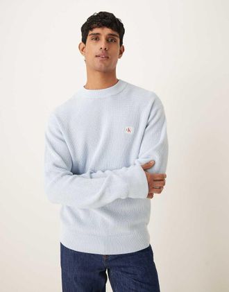 Calvin Klein Jeans Relaxed-Fit-Pullover in Hellblau mit Waffelstruktur