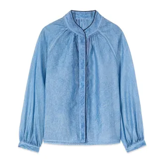 Oltre Femme, Blouses et Chemises, Bleu, Taille: 38 FR Chemise en m&eacute;lange Lyocell &agrave; effet D&eacute;lav&eacute;