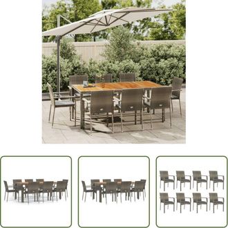 vidaXL Gartenessgruppe - 9-tlg. Garten-Essgruppe mit Kissen Grau Poly Rattan