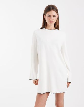 Miss Selfridge Robe en point de feston &agrave; liser&eacute;s noirs - Cr&egrave;me-Blanc