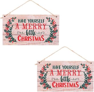 Healifty 2 x Holzschilder mit Aufschrift Merry Christmas, dekorative Holztafel, Türhänger, Wandanhänger, Dekoration für Weihnachtsbaum, Hängeetikett