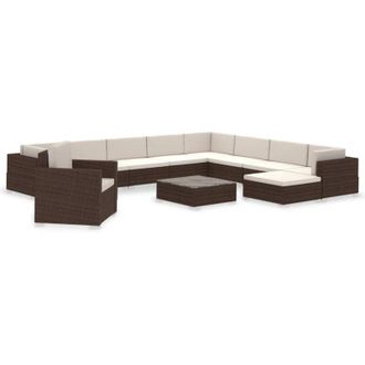 vidaXL Vidaxl - Salon de jardin 12 pcs avec coussins R&eacute;sine tress&eacute;e Marron